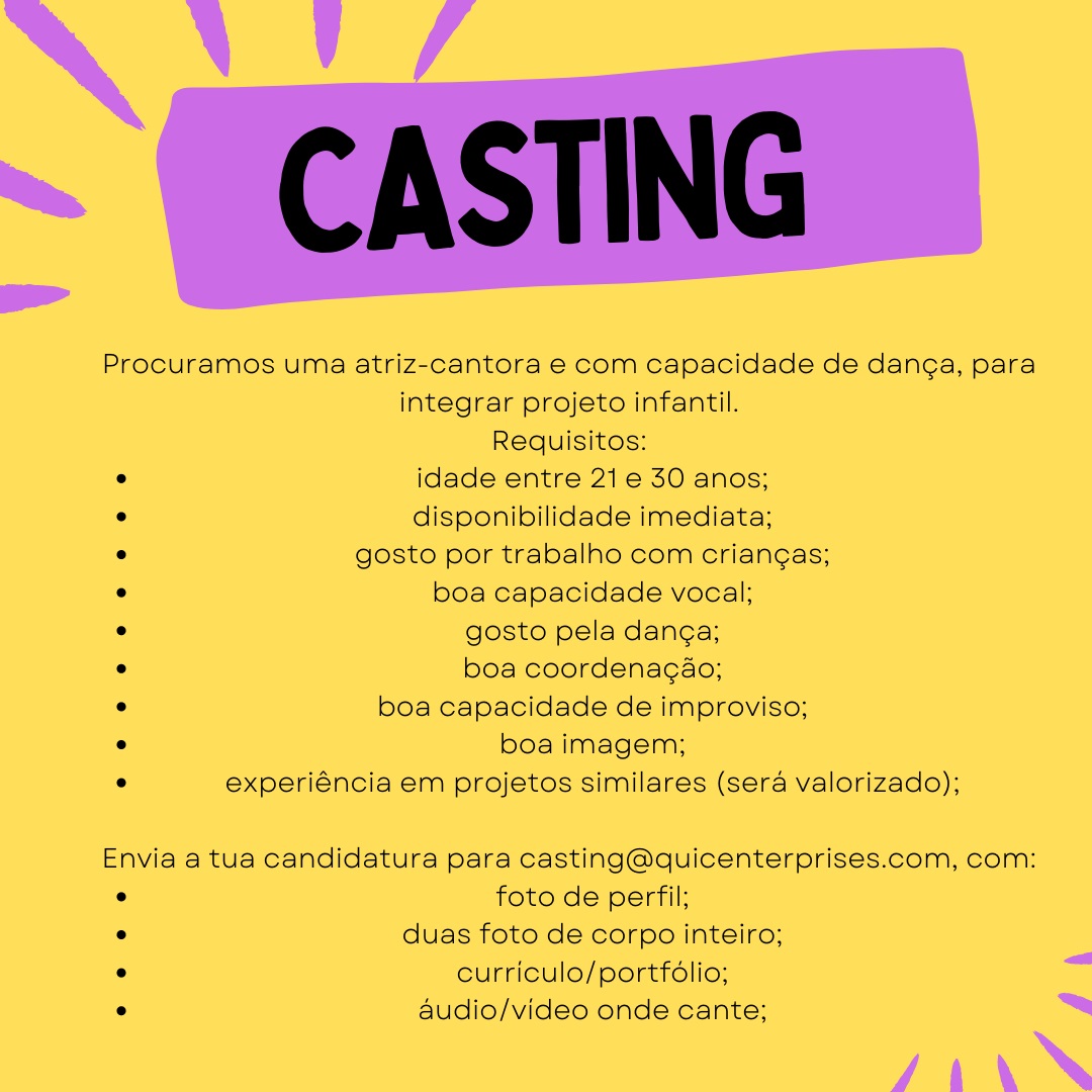 Classificado - Casting p/ atriz-cantora